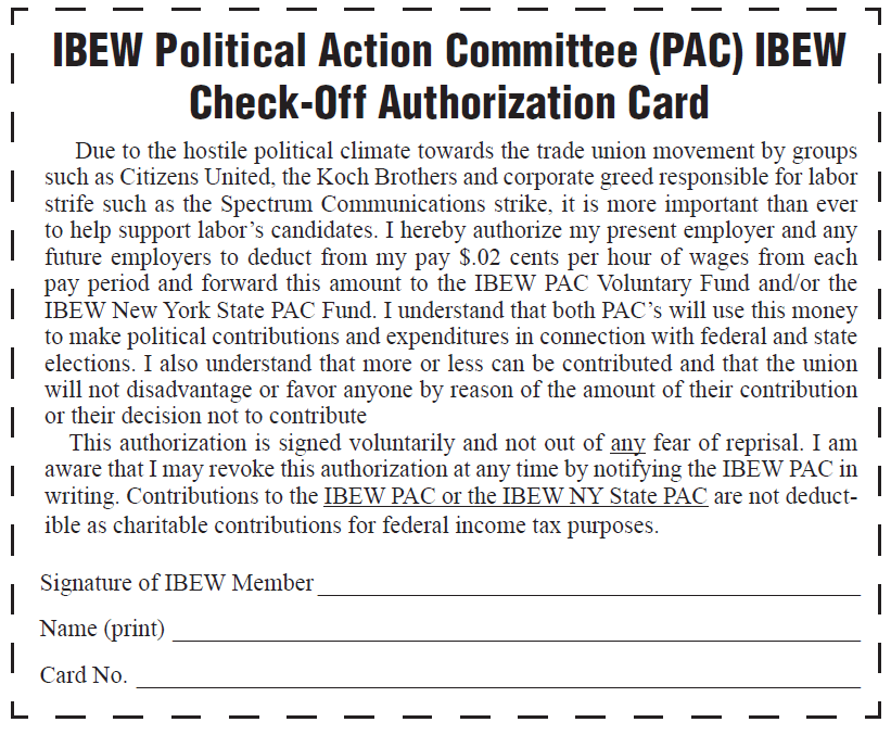 IBEW Political Action Committee (PAC) IBEW Check-Off Authorization Card ...