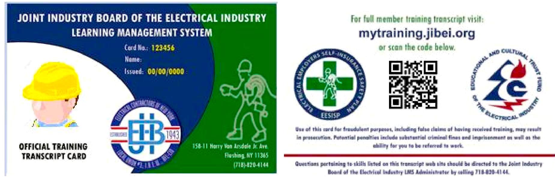 JIB Issues New Training Transcript Cards | Local Union No. 3 IBEW